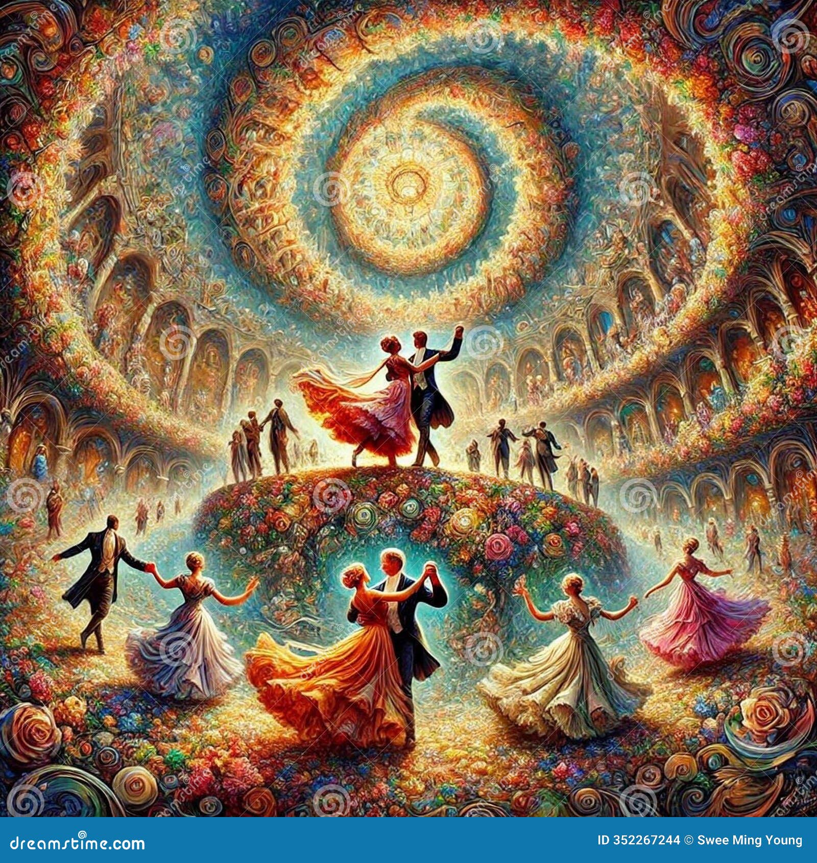 Oil Painting Impressionism Image of Vienna Opera Ball with Dancing ...