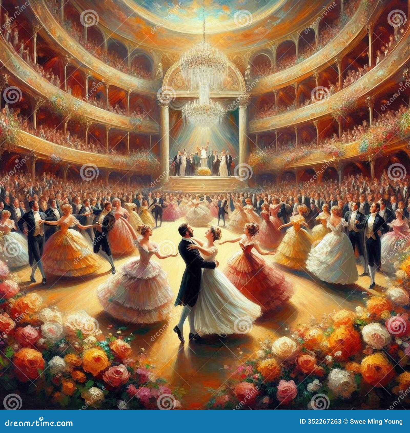 Oil Painting Impressionism Image of Vienna Opera Ball with Dancing ...