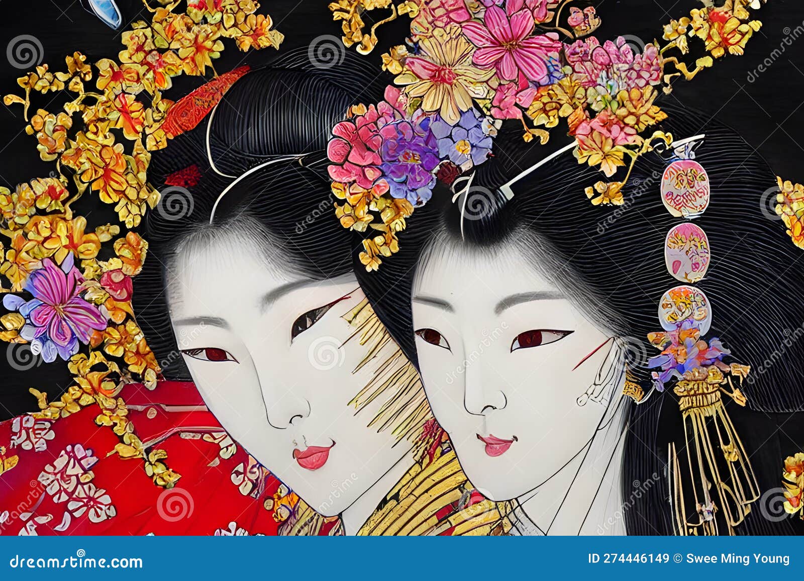 Image of a Pretty Japanese Geisha Face at Temple and Surrounded by ...