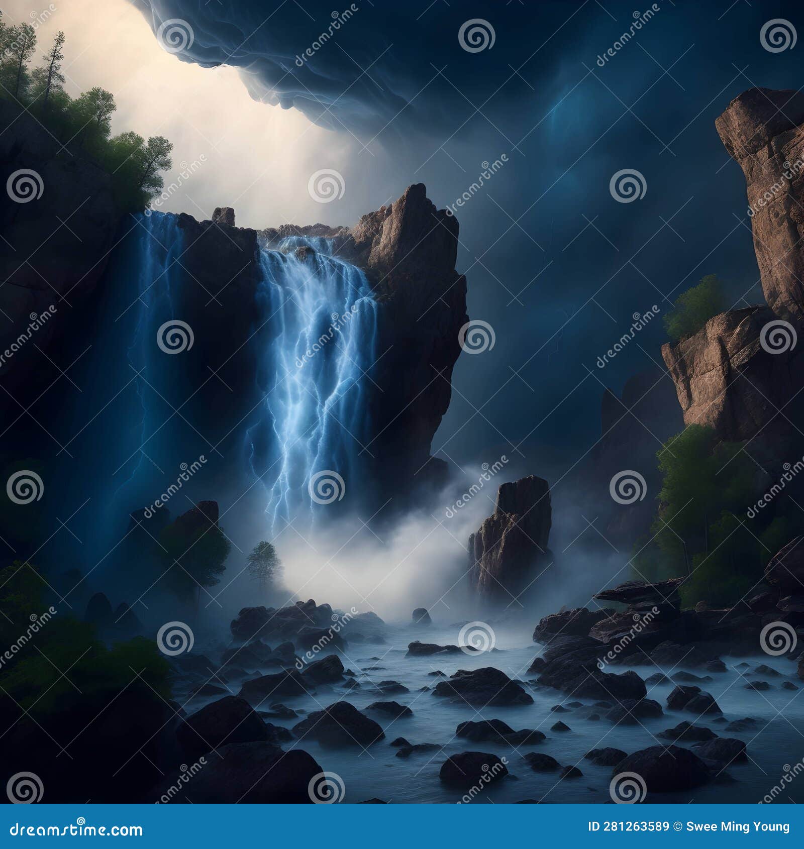 Painterly Image of the Dramatic Storm Clouds at the Waterfall Area ...
