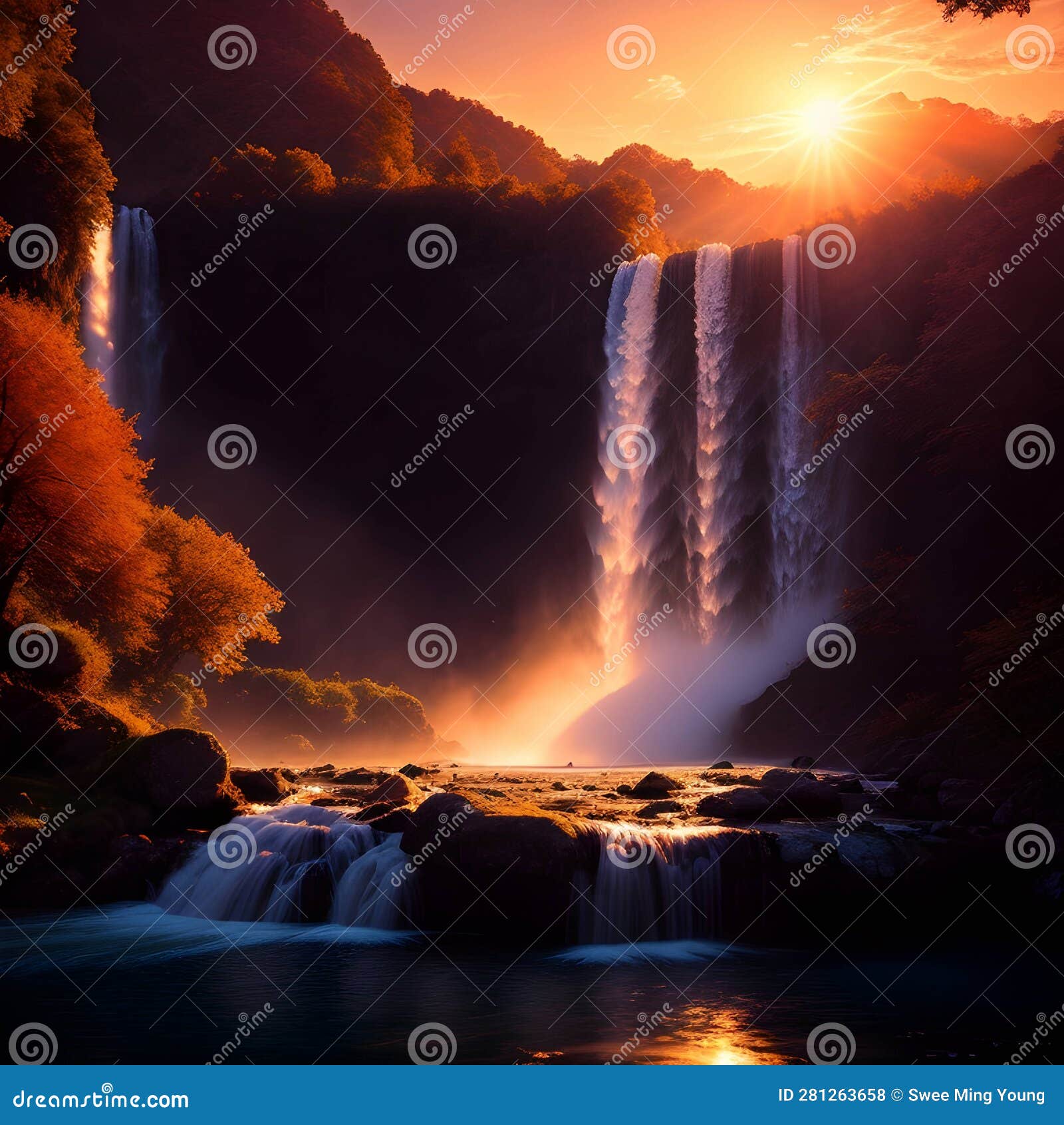 Painterly Image of the Dramatic Storm Clouds at the Waterfall Area ...