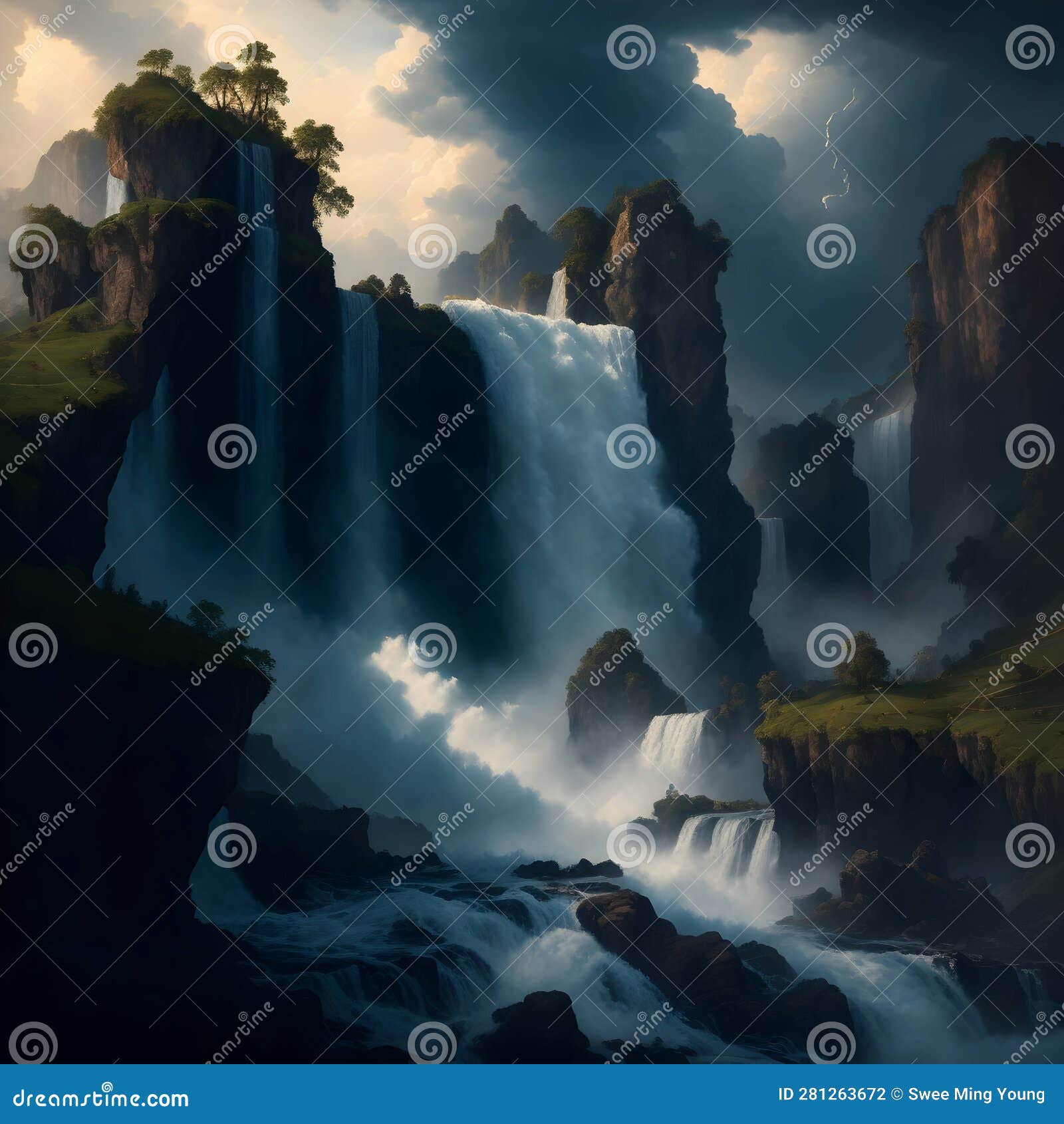 Painterly Image of the Dramatic Storm Clouds at the Waterfall Area ...