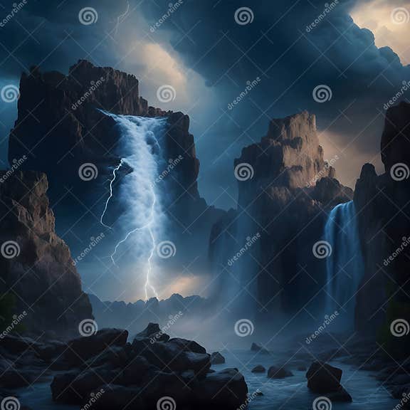 Painterly Image of the Dramatic Storm Clouds at the Waterfall Area ...