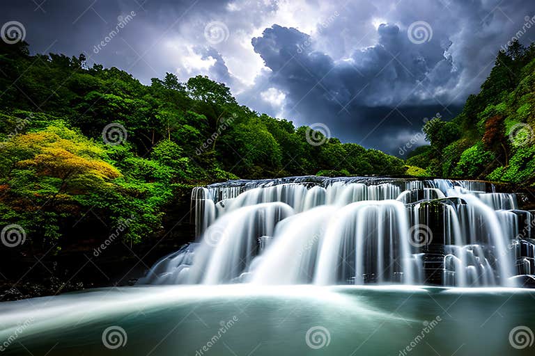 Painterly Image of the Dramatic Storm Clouds at the Waterfall Area ...