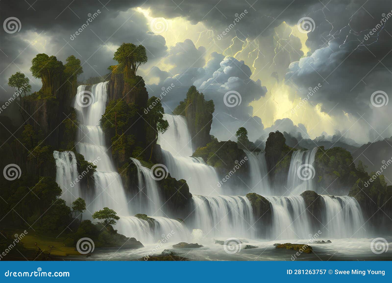 Painterly Image of the Dramatic Storm Clouds at the Waterfall Area ...