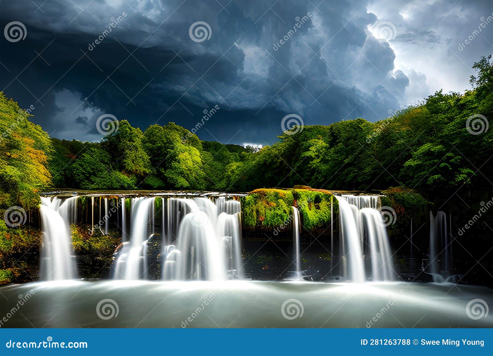 Painterly Image of the Dramatic Storm Clouds at the Waterfall Area ...