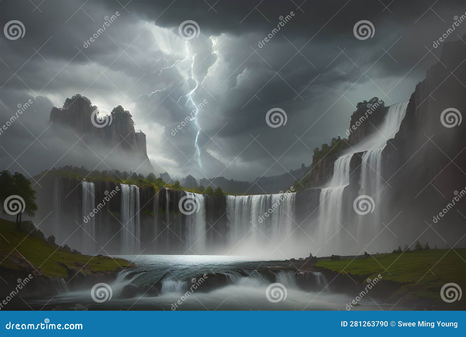 Painterly Image of the Dramatic Storm Clouds at the Waterfall Area ...