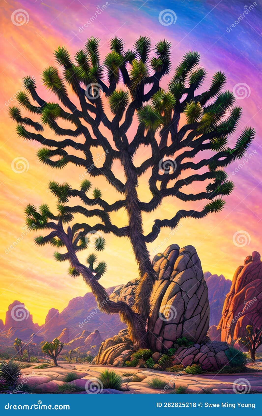 Painterly Image Of A Haida Art Inspired Joshua Tree Desert Scene. Stock ...