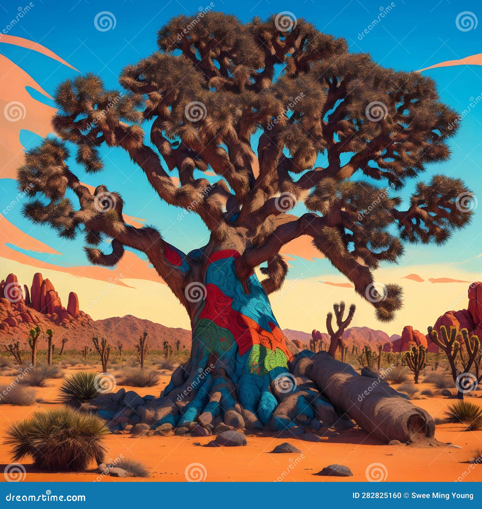 Painterly Image of a Haida Art Inspired Joshua Tree Desert Scene. Stock ...