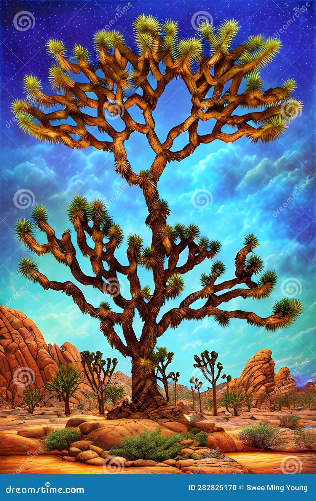 Painterly Image of a Haida Art Inspired Joshua Tree Desert Scene. Stock ...