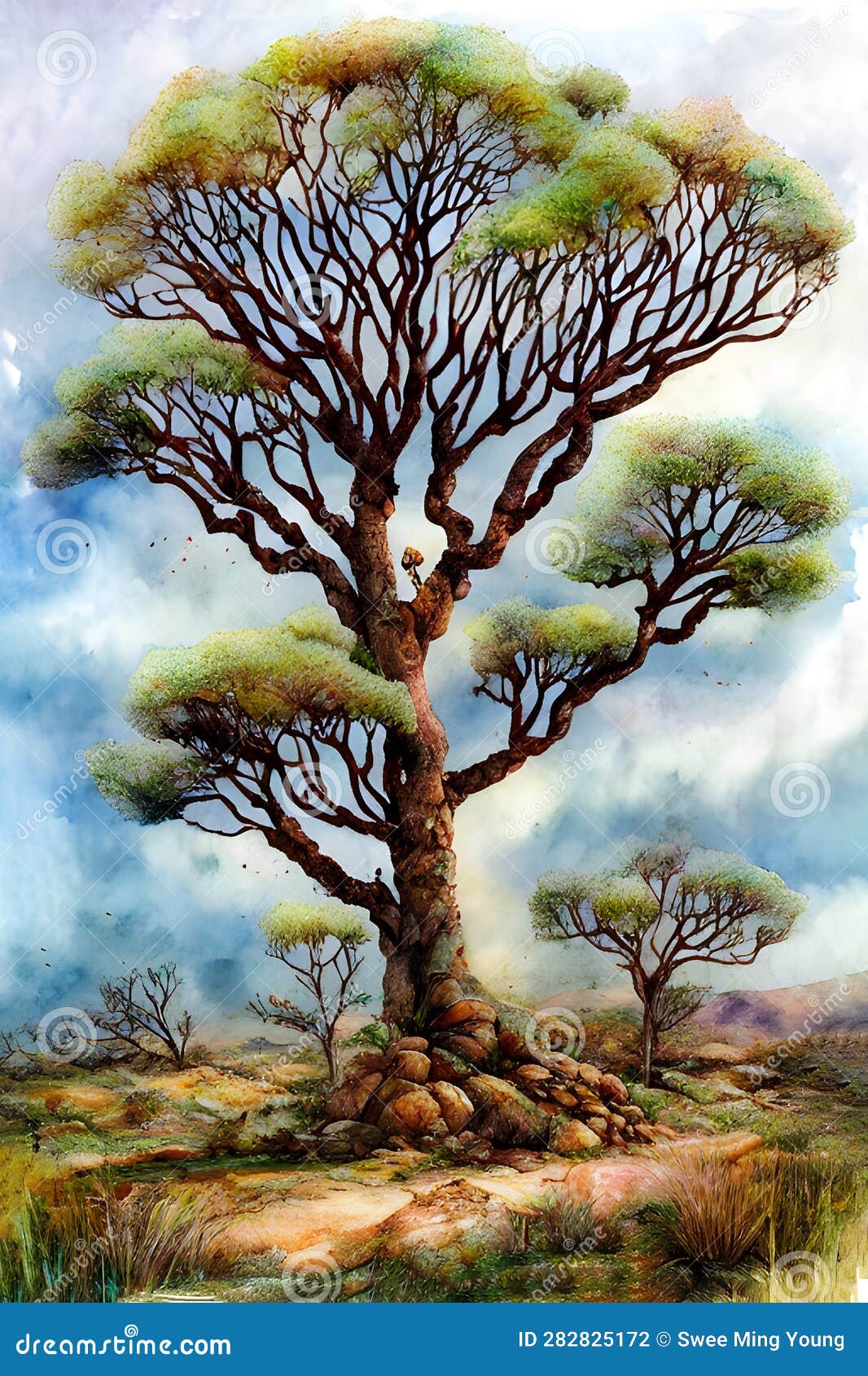 Painterly Image of a Haida Art Inspired Joshua Tree Desert Scene. Stock ...