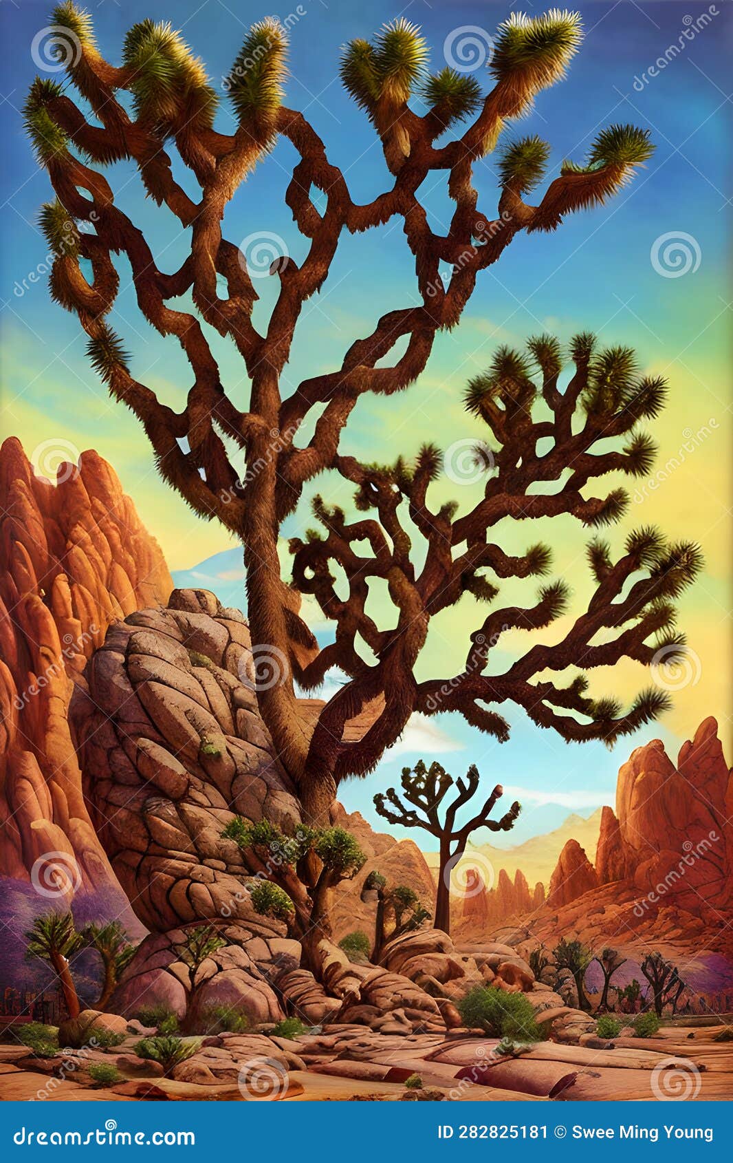 Painterly Image of a Haida Art Inspired Joshua Tree Desert Scene. Stock ...