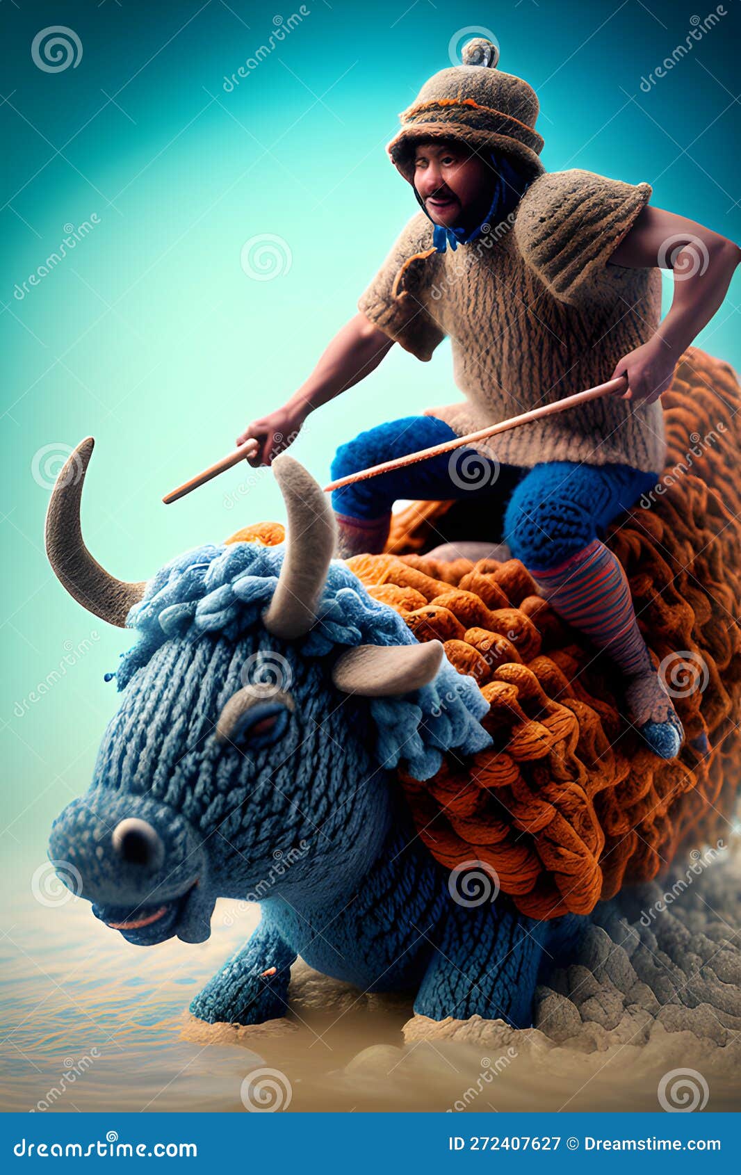 Image of the Man Riding Buffalo Racing and Splashing through a Muddy ...