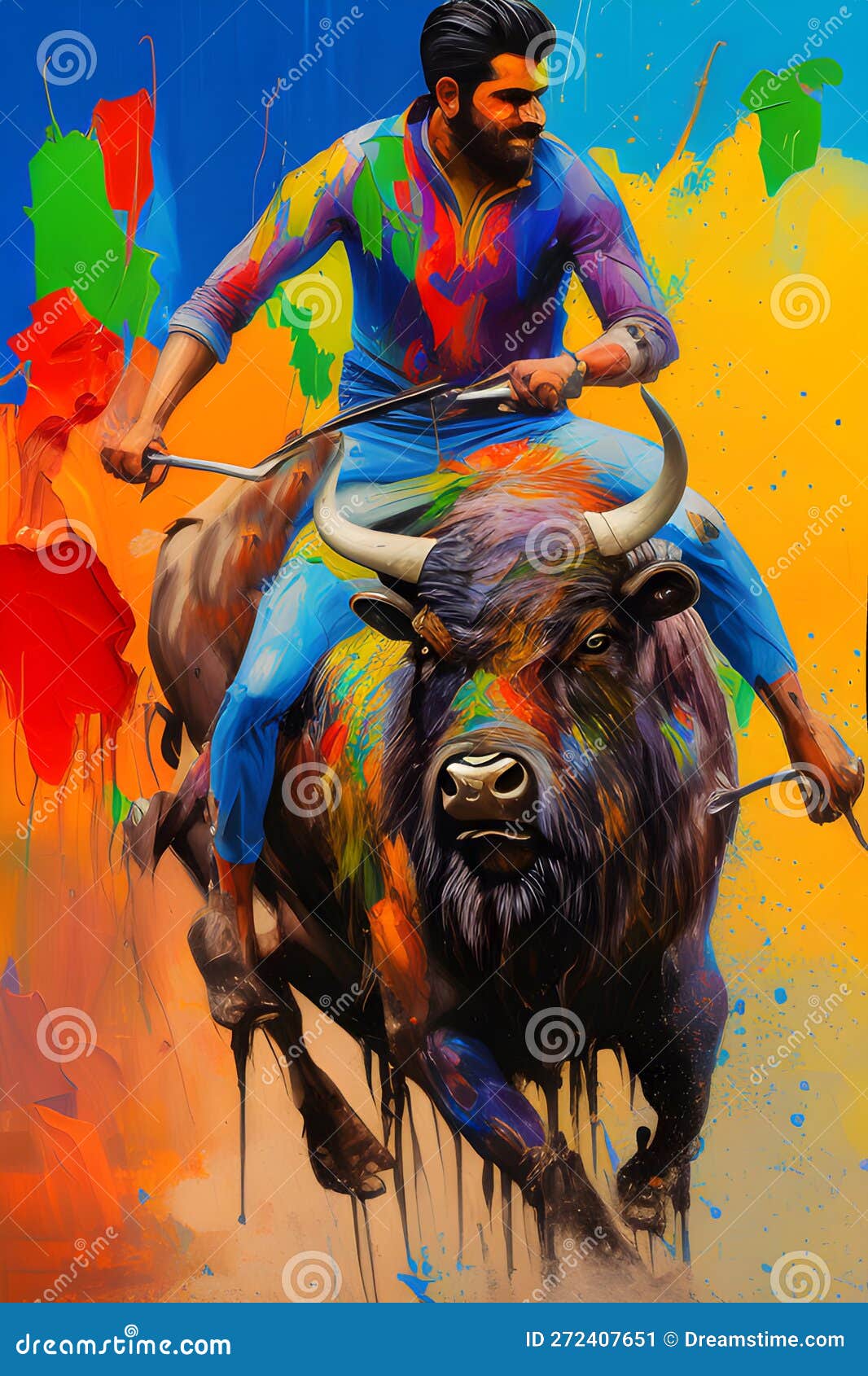 Image of the Man Riding Buffalo Racing and Splashing through a Muddy ...