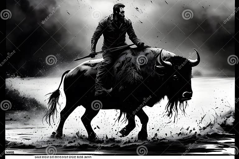 Image of the Man Riding Buffalo Racing and Splashing through a Muddy ...