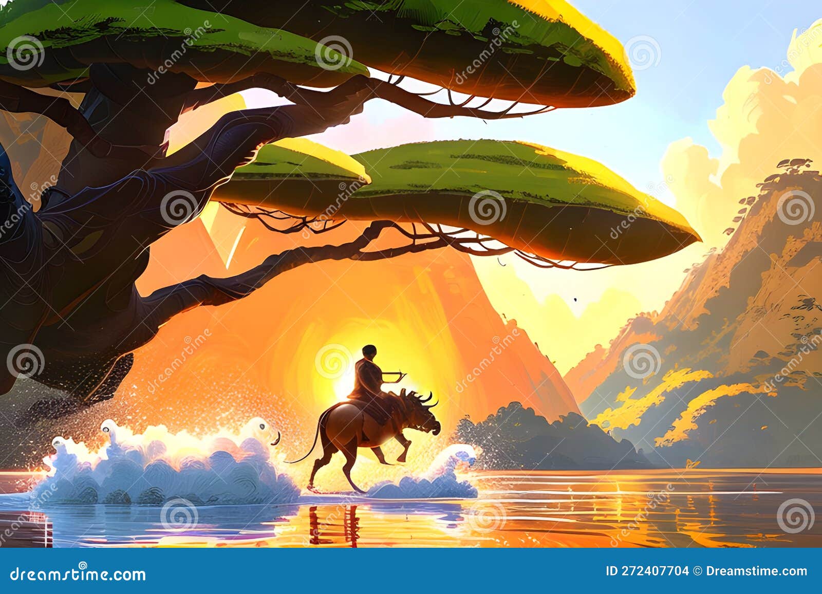 Image of the Man Riding Buffalo Racing and Splashing through a Muddy ...