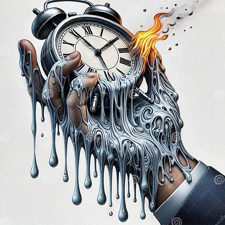 Painterly Image of a Melting Clock in Hand Presenting that Time is ...