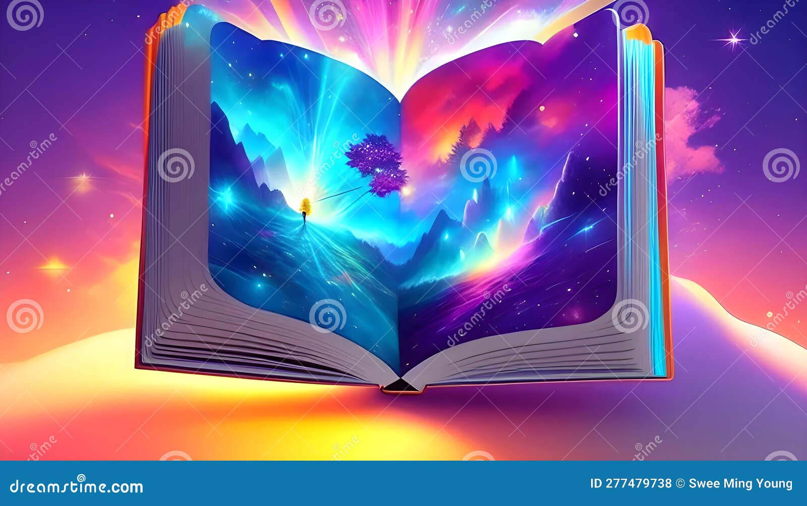An Open Book, Hovering in Mid Air, Magical Aura, Colorful and Magical ...