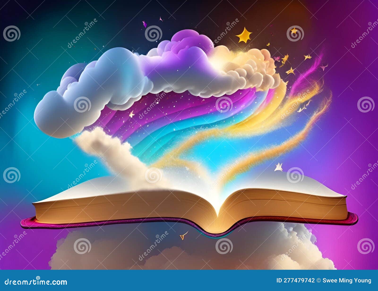 An Open Book, Hovering in Mid Air, Magical Aura, Colorful and Magical ...