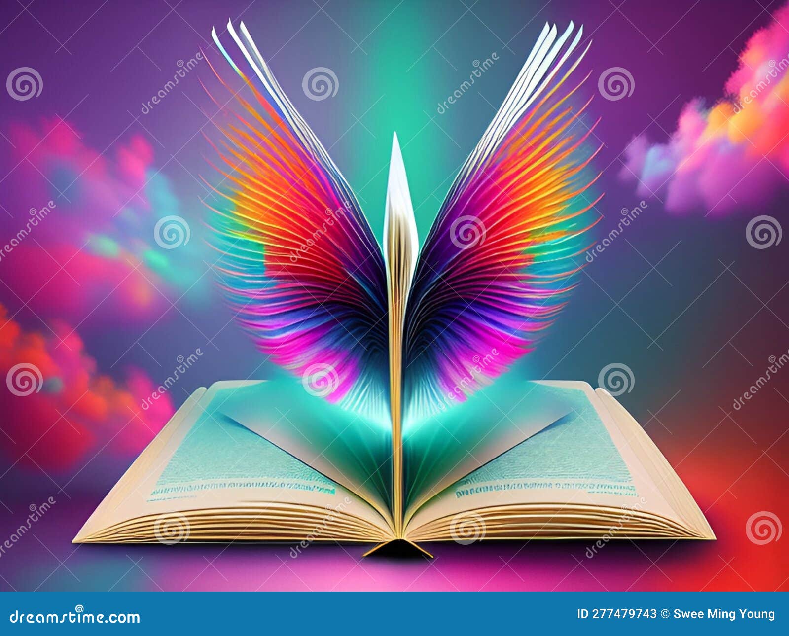 An Open Book, Hovering in Mid Air, Magical Aura, Colorful and Magical ...