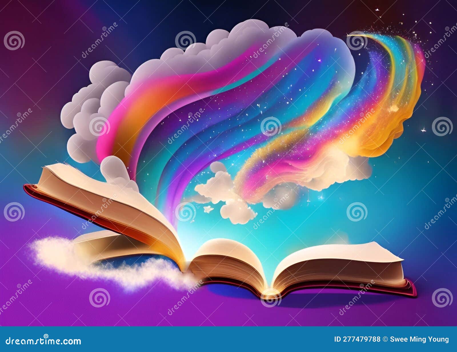 An Open Book, Hovering in Mid Air, Magical Aura, Colorful and Magical ...