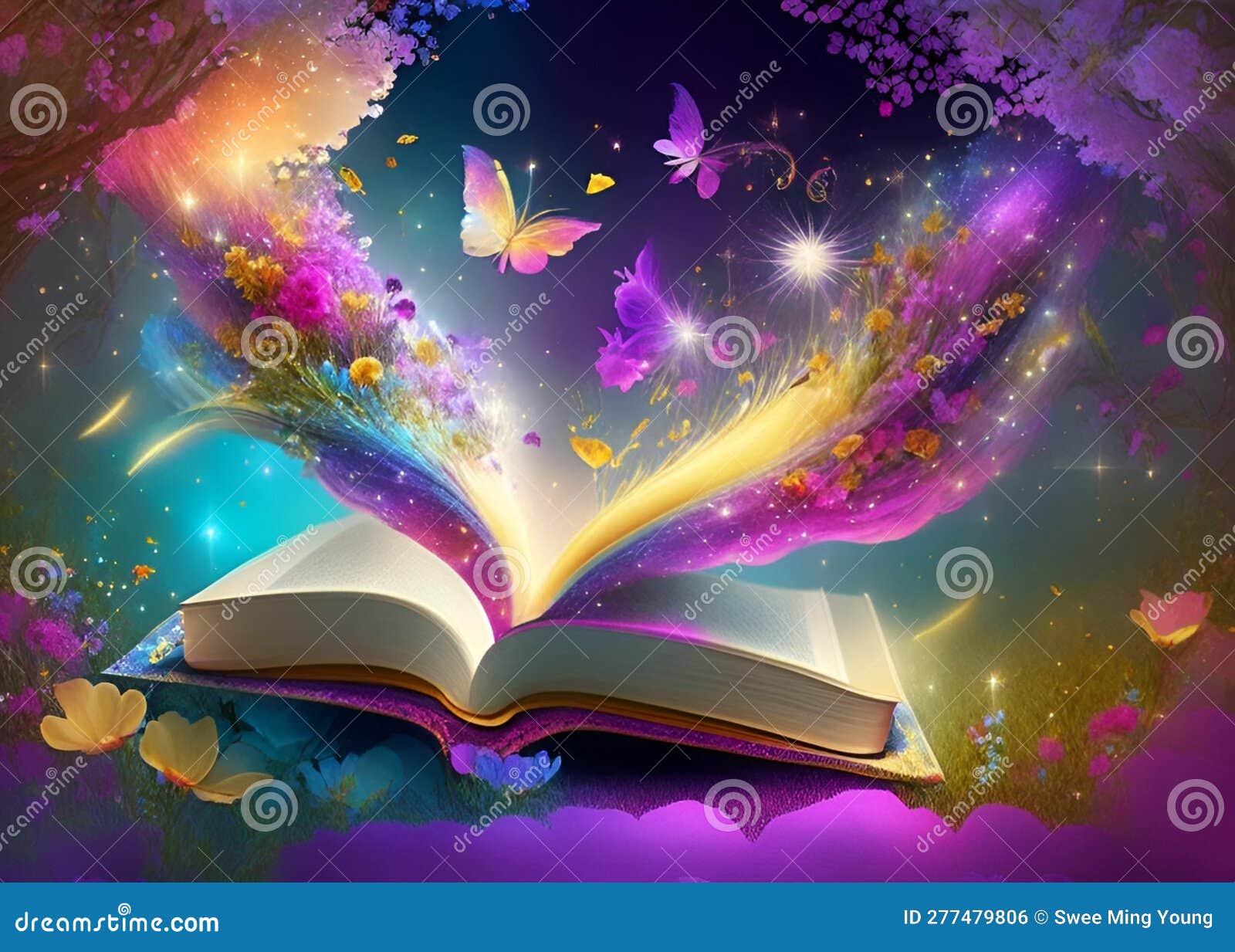 An Open Book, Hovering in Mid Air, Magical Aura, Colorful and Magical ...