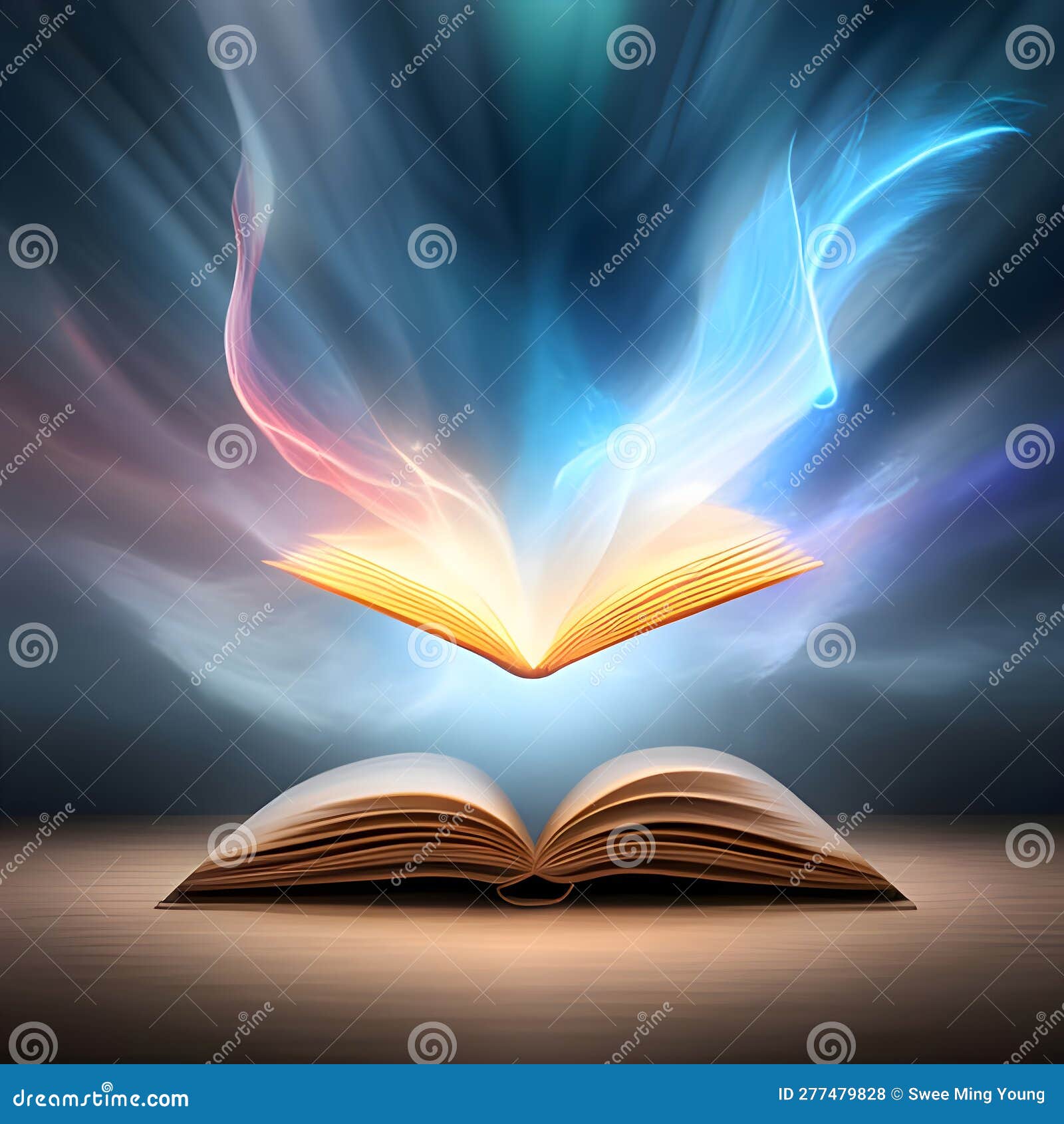 An Open Book, Hovering in Mid Air, Magical Aura, Colorful and Magical ...