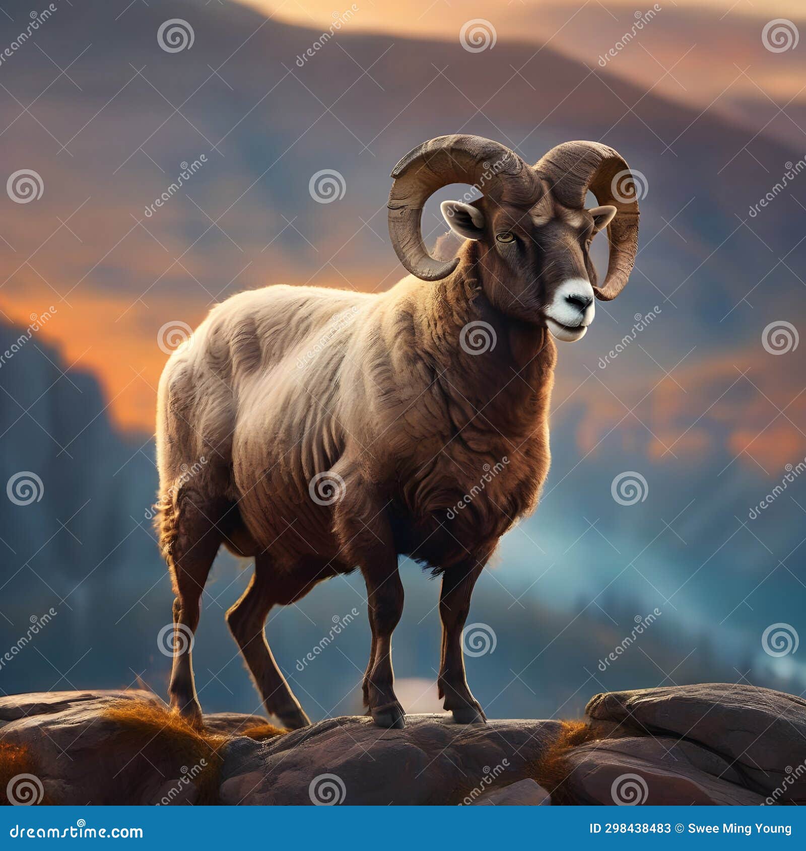 Painterly Image of a Ram Stands on Top of a Rock. Stock Illustration ...