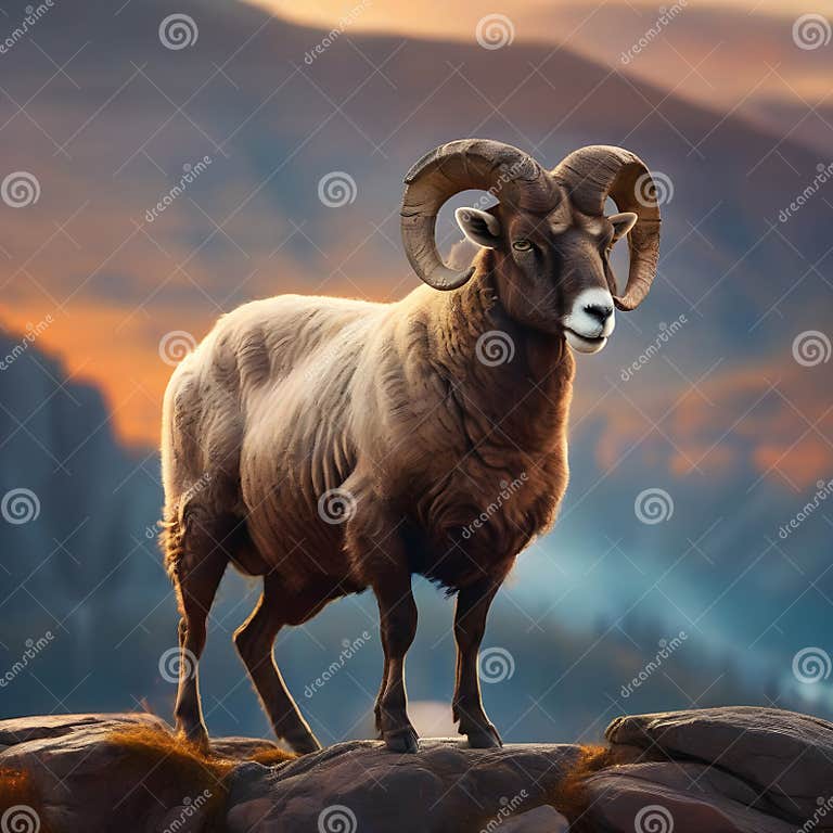 Painterly Image of a Ram Stands on Top of a Rock. Stock Illustration ...