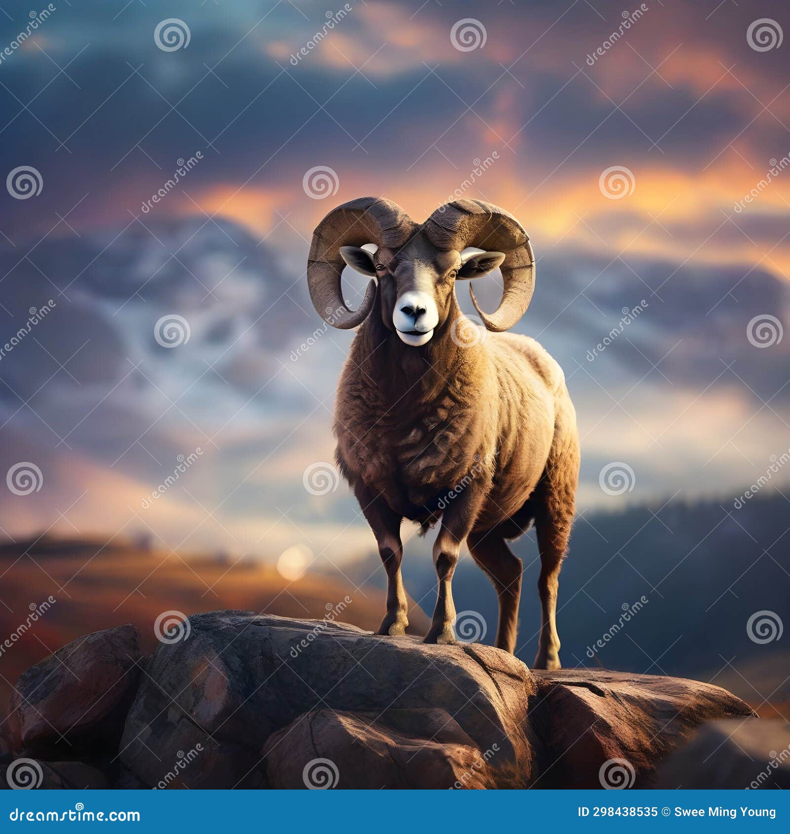Painterly Image of a Ram Stands on Top of a Rock. Stock Illustration ...