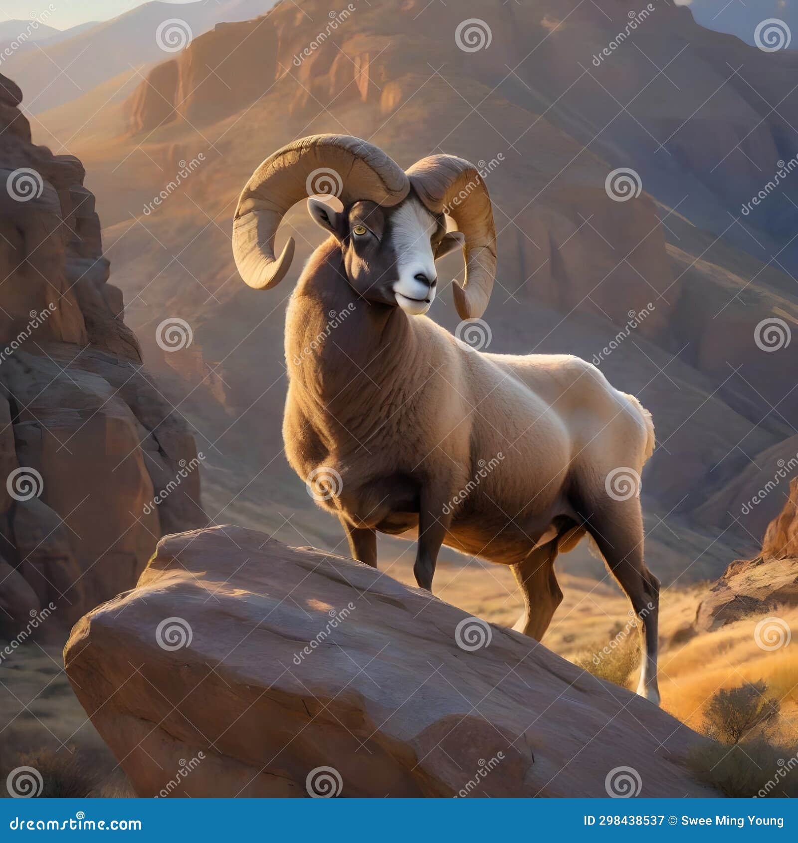 Painterly Image of a Ram Stands on Top of a Rock. Stock Illustration ...