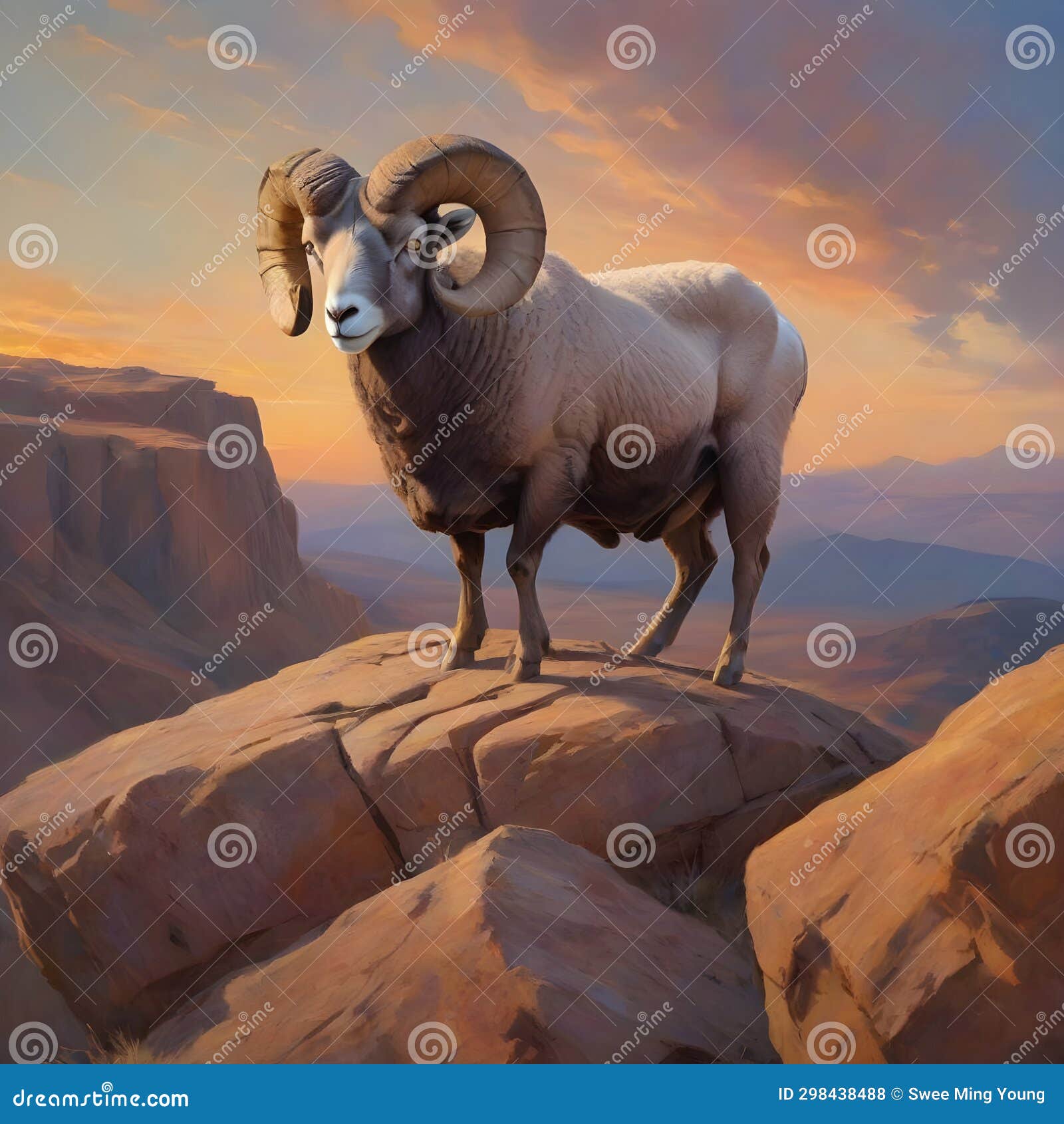Painterly Image of a Ram Stands on Top of a Rock. Stock Illustration ...