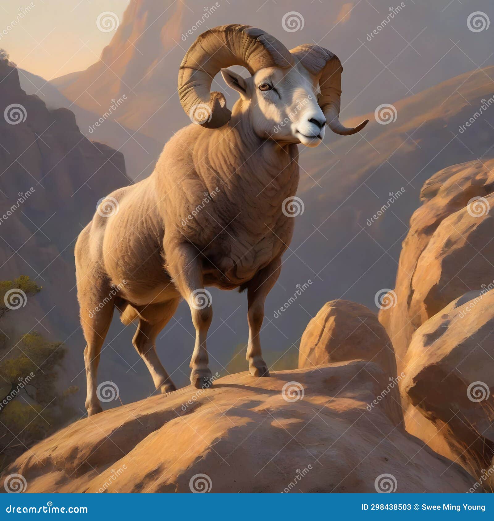 Painterly Image of a Ram Stands on Top of a Rock. Stock Illustration ...