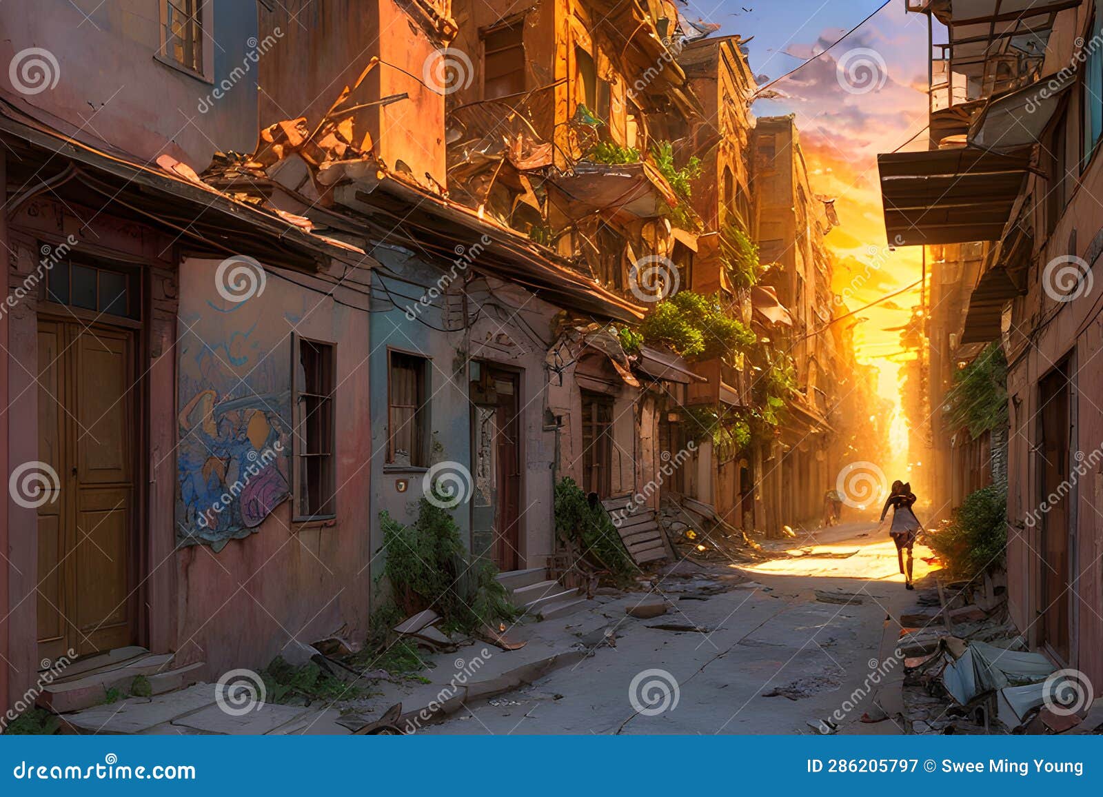 Image of the Run Down Part of the Old,unknown,inner City,narrow,winding ...