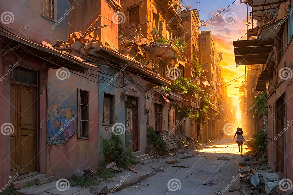 Image of the Run Down Part of the Old,unknown,inner City,narrow,winding ...