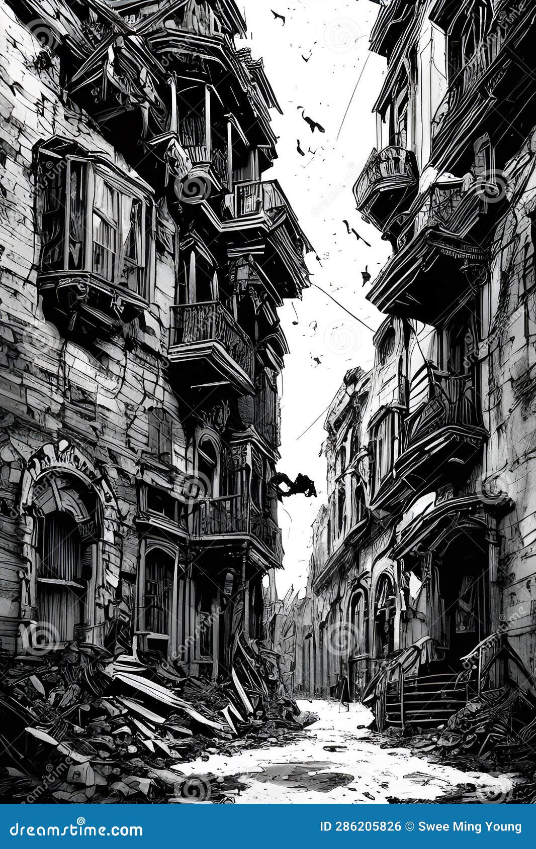 Image of the Run Down Part of the Old,unknown,inner City,narrow,winding ...