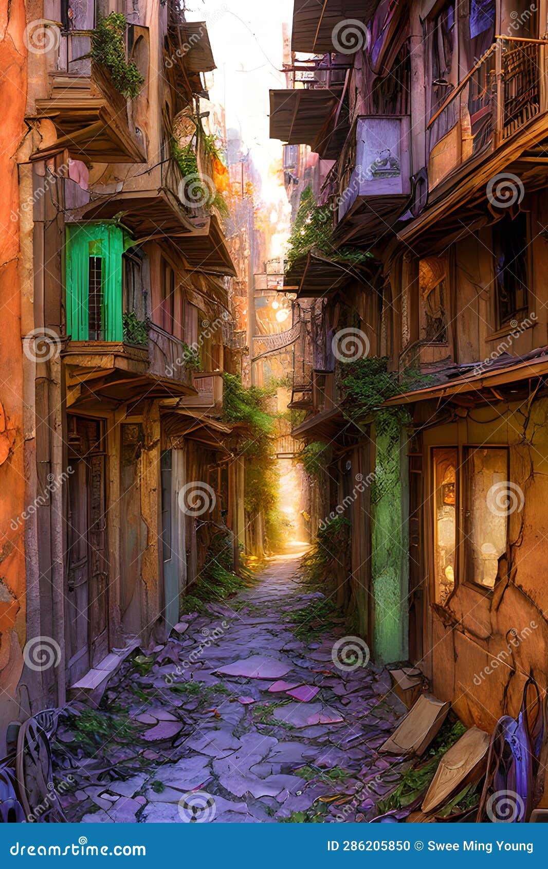Image of the Run Down Part of the Old,unknown,inner City,narrow,winding ...