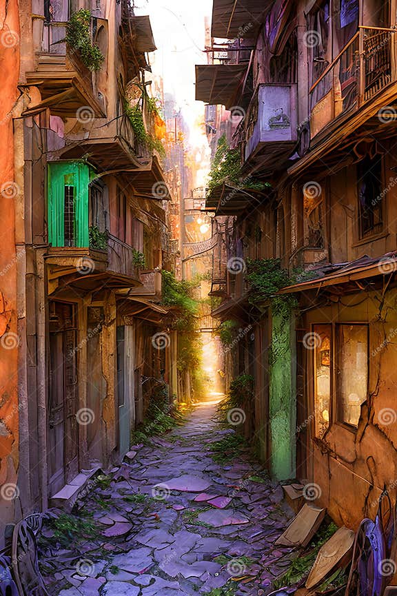 Image of the Run Down Part of the Old,unknown,inner City,narrow,winding ...