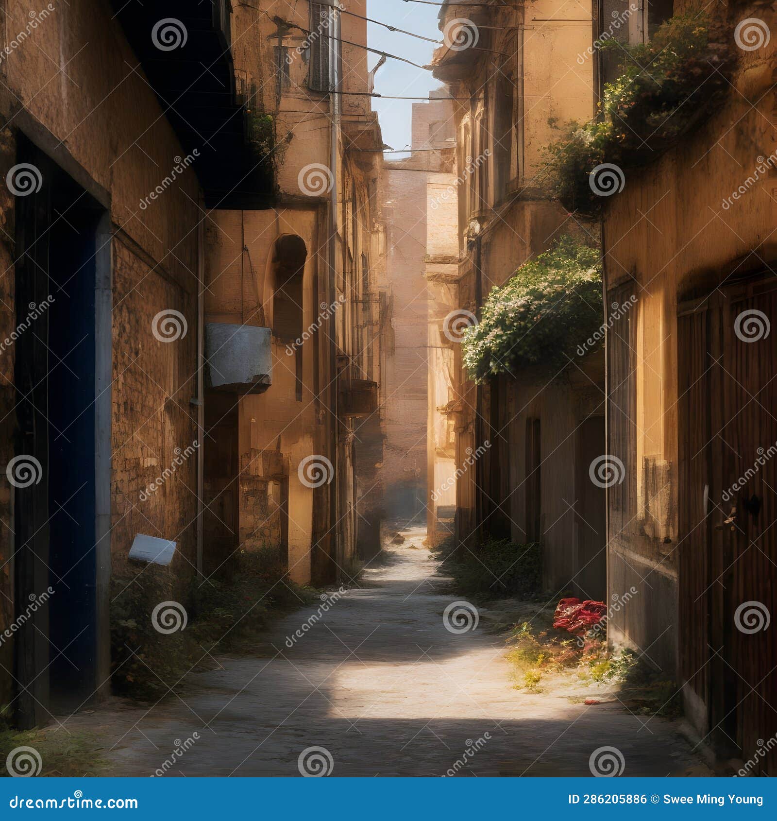 Image of the Run Down Part of the Old,unknown,inner City,narrow,winding ...