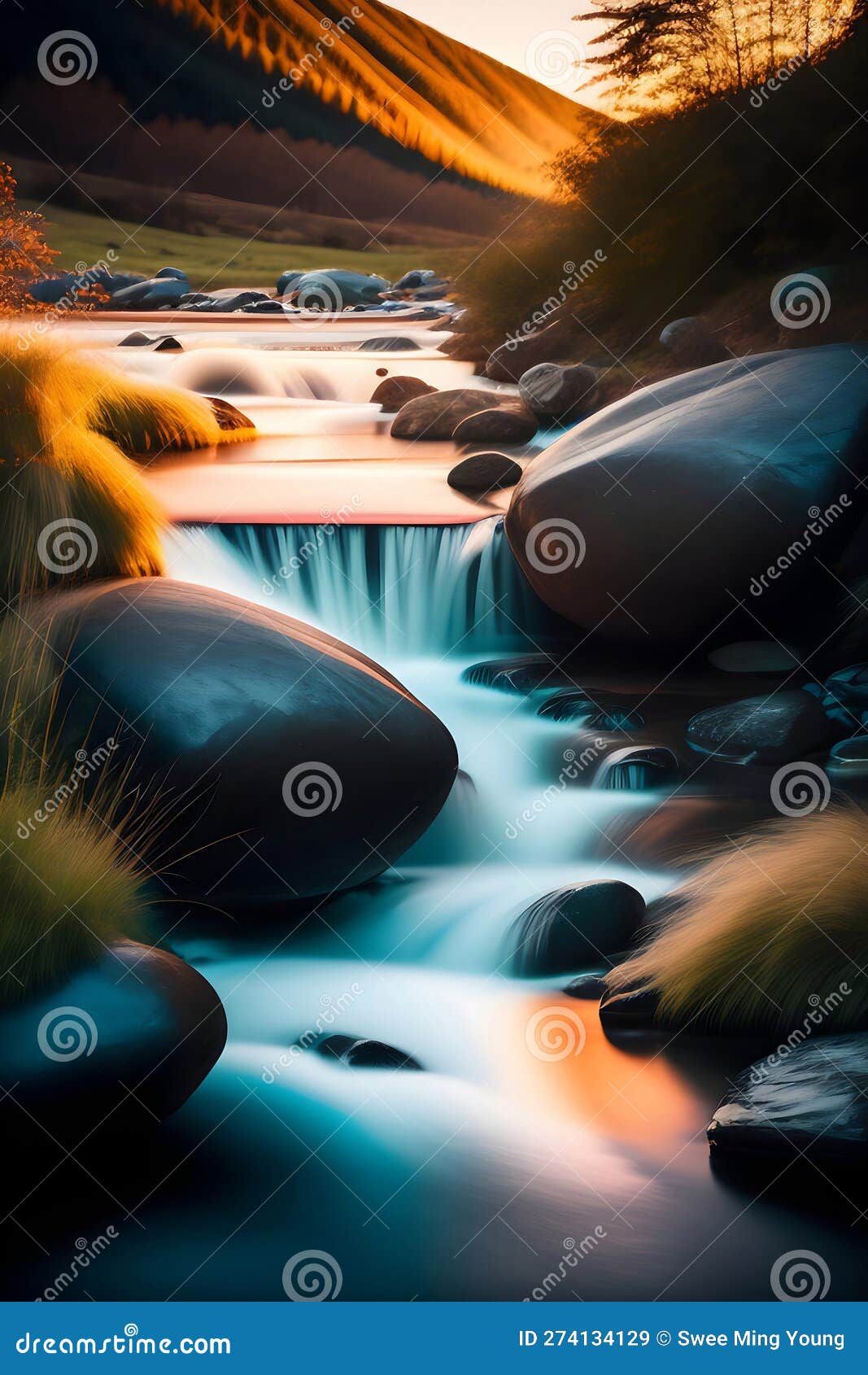 Image of the Slow Exposure Photography of Water Streaming Down from the ...