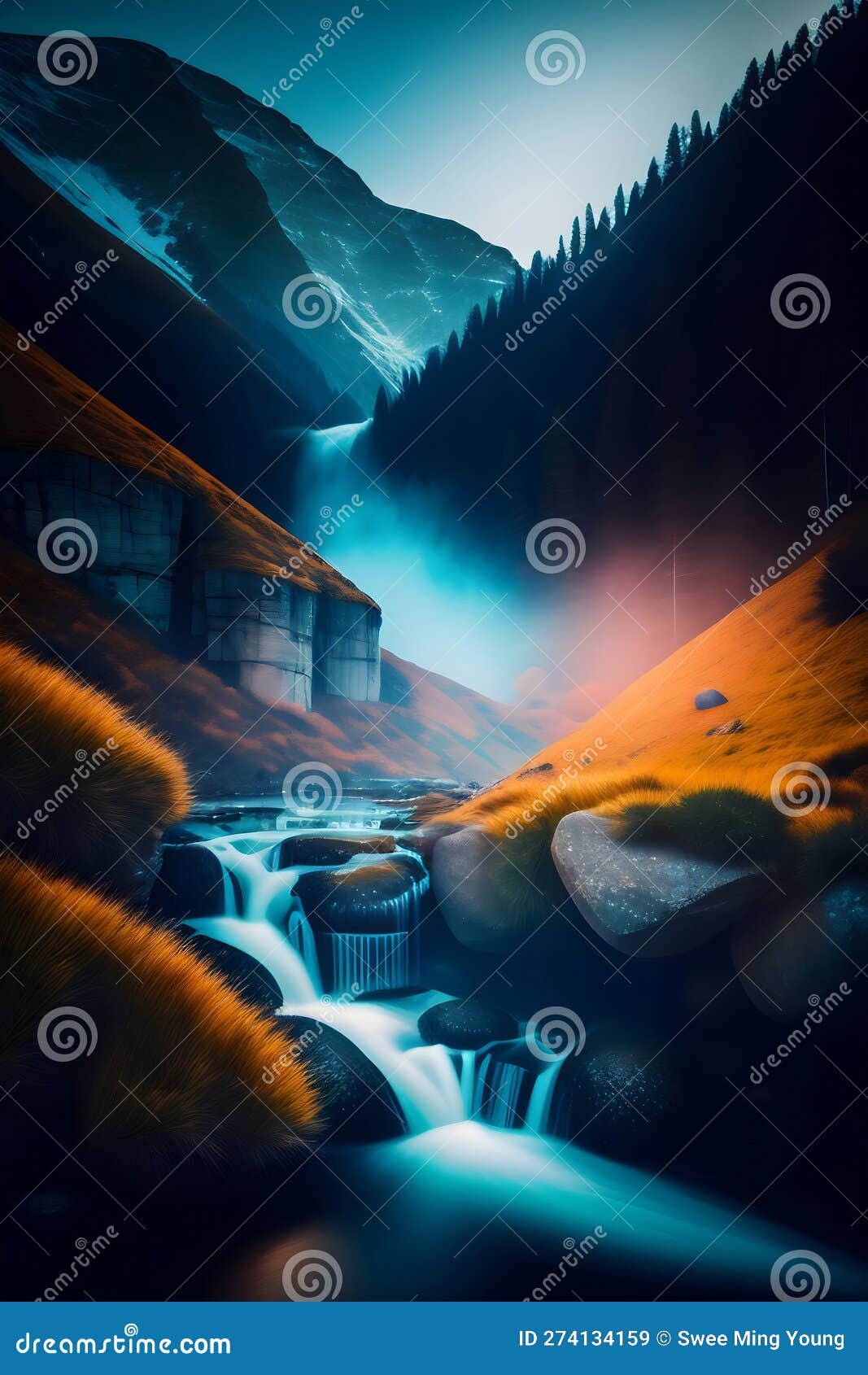 Image of the Slow Exposure Photography of Water Streaming Down from the ...