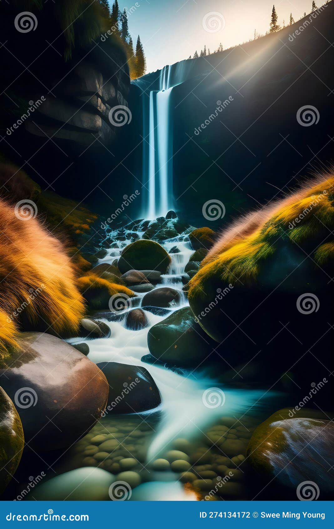 Image of the Slow Exposure Photography of Water Streaming Down from the ...