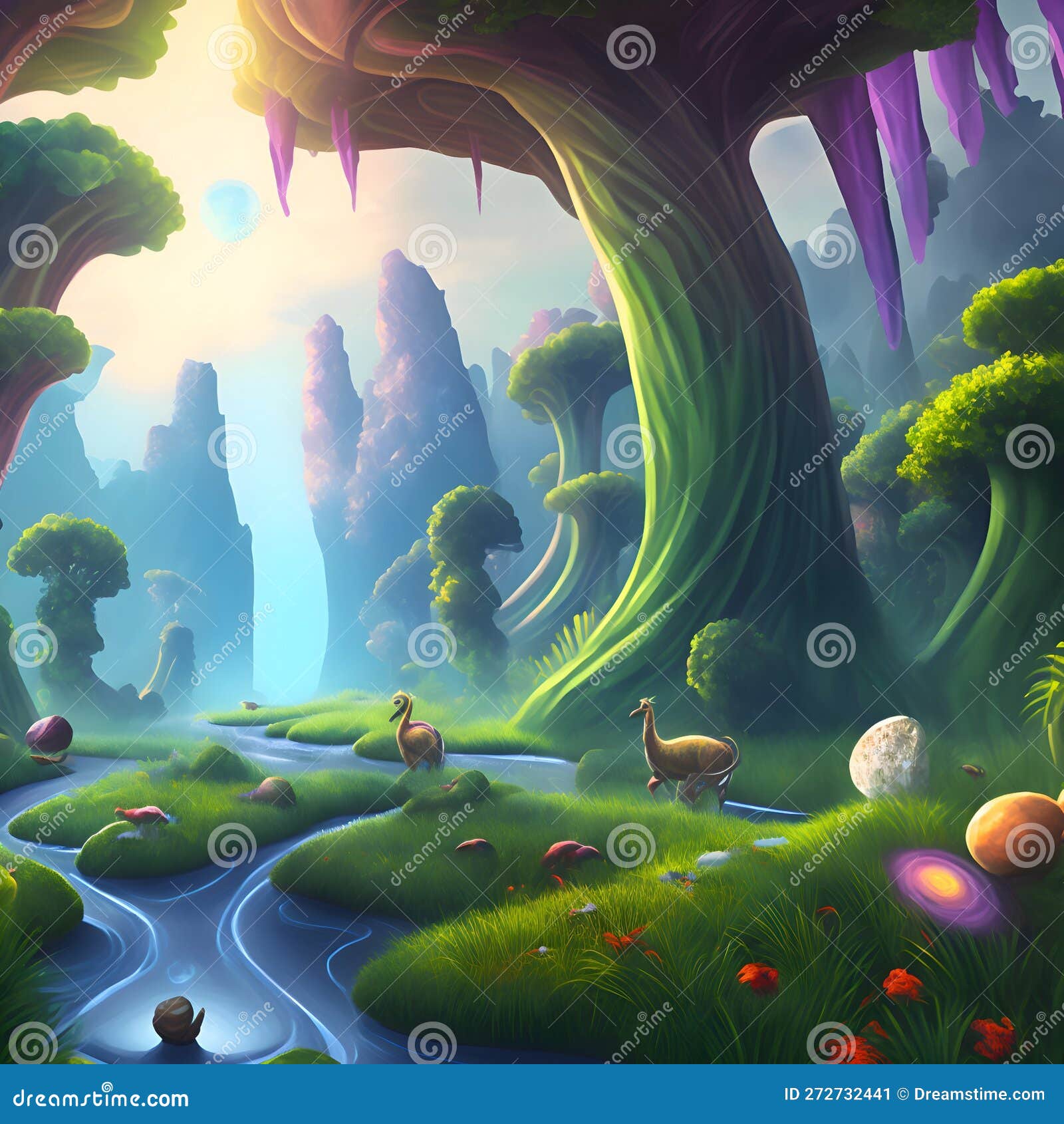 Painterly Image of the Swirly Picturesque Landscape of a Dreamworld ...