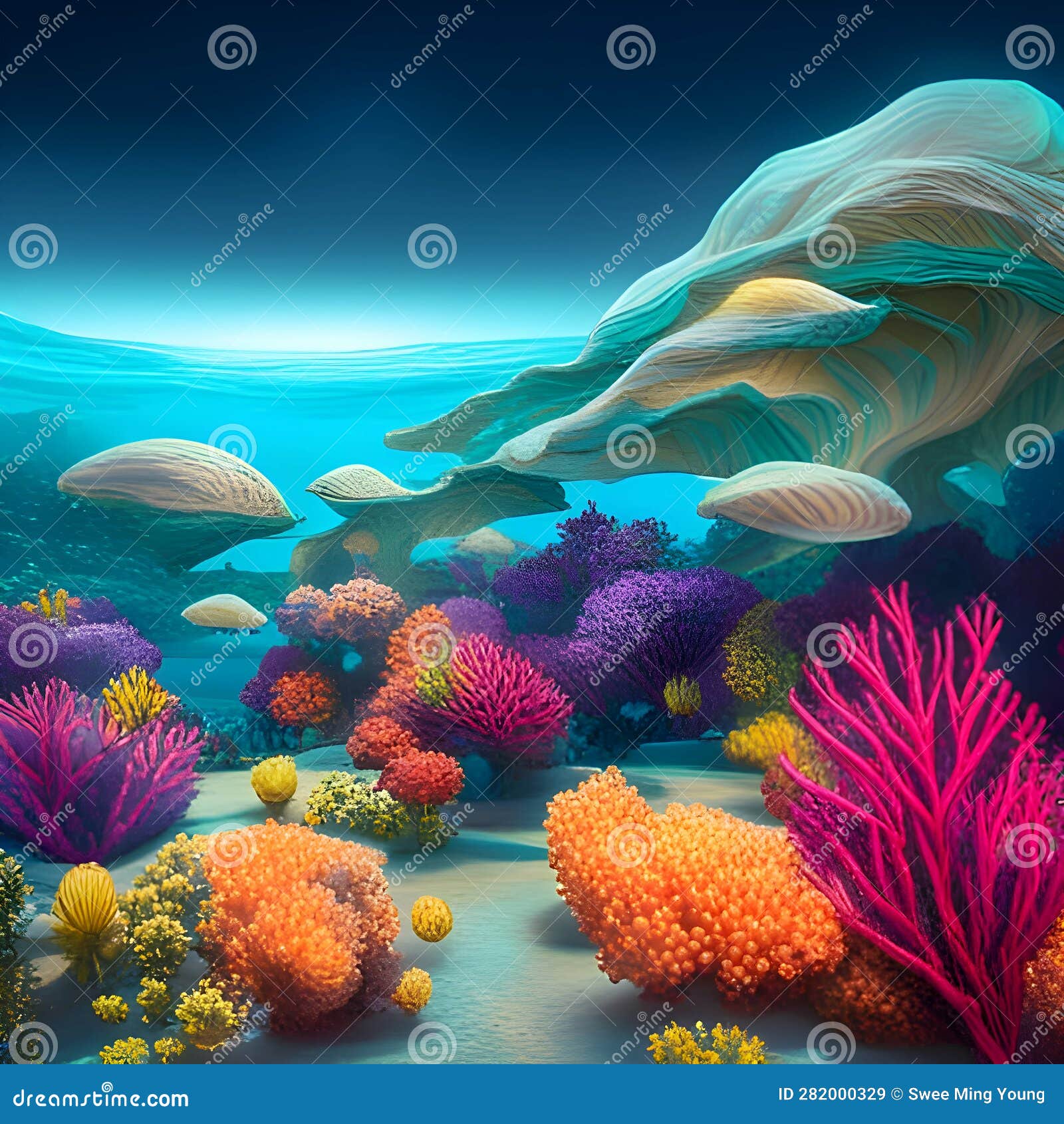 Painterly Image of an Underwater Ocean Filled with Colorful Sea Life ...