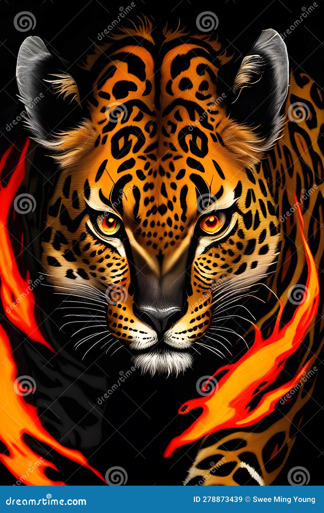 A Painting Headshot Image of the Ferocious Animals with Fiery Eyes ...