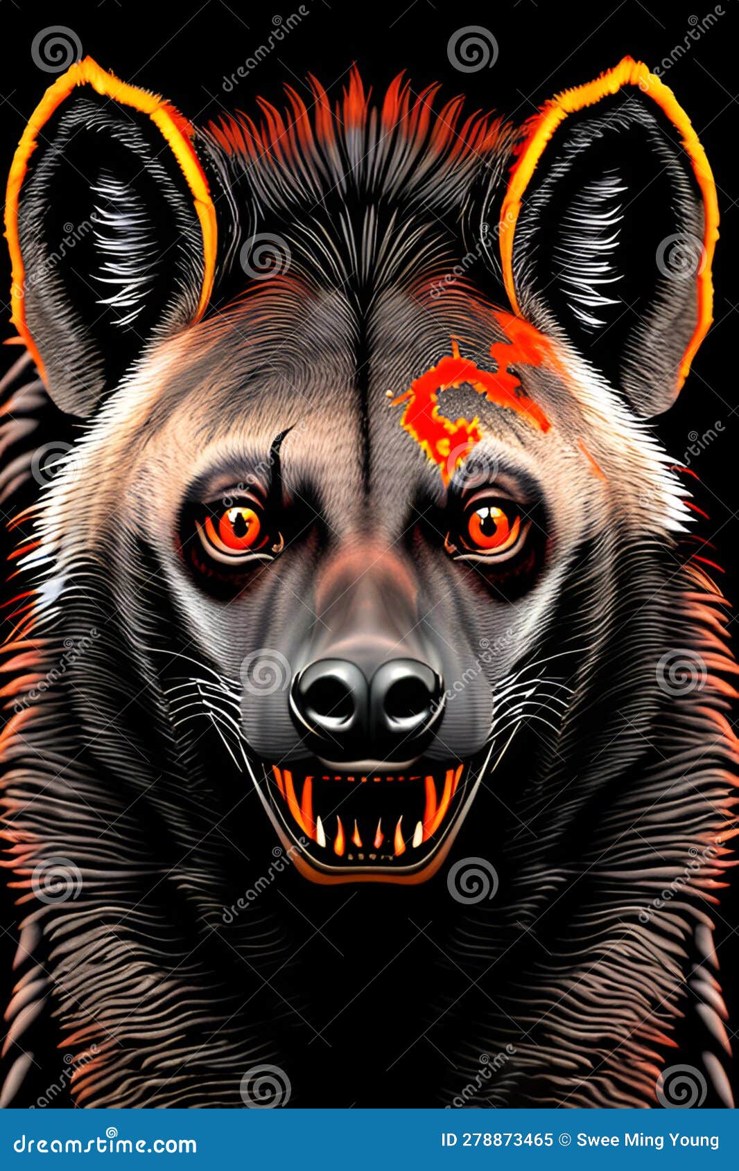 A Painting Headshot Image of the Ferocious Animals with Fiery Eyes ...