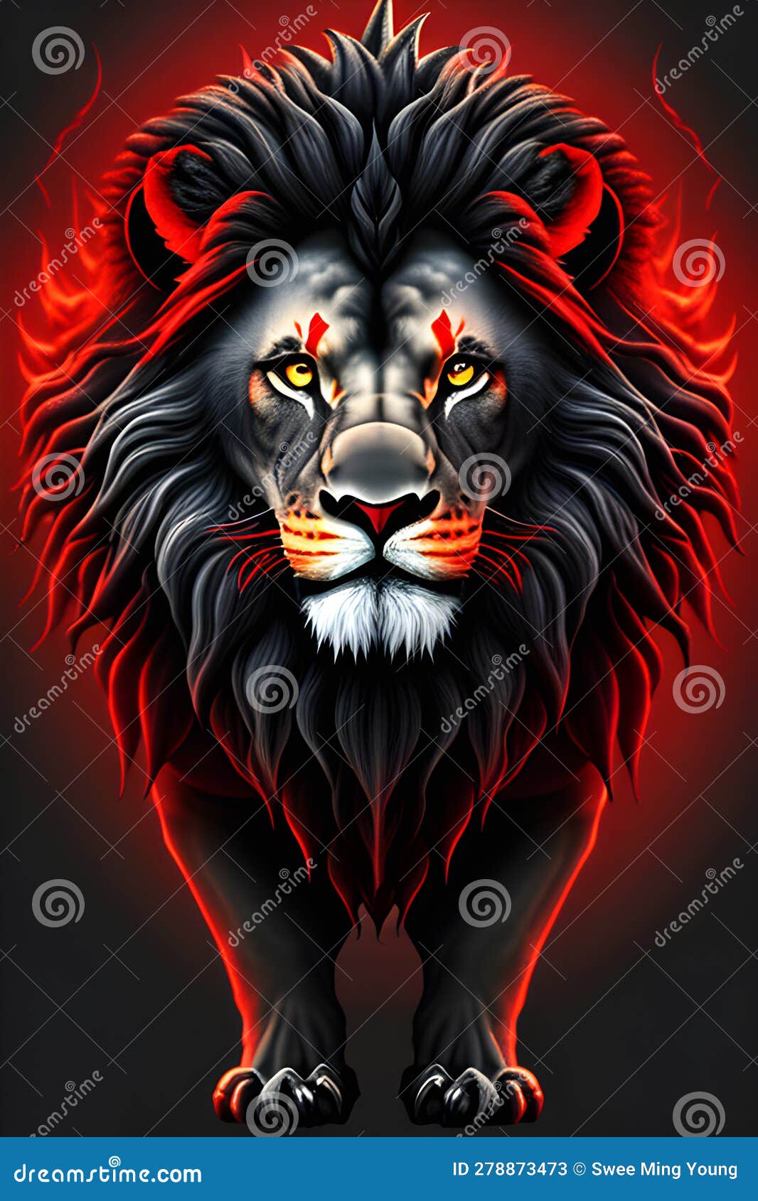 A Painting Headshot Image of the Ferocious Animals with Fiery Eyes ...