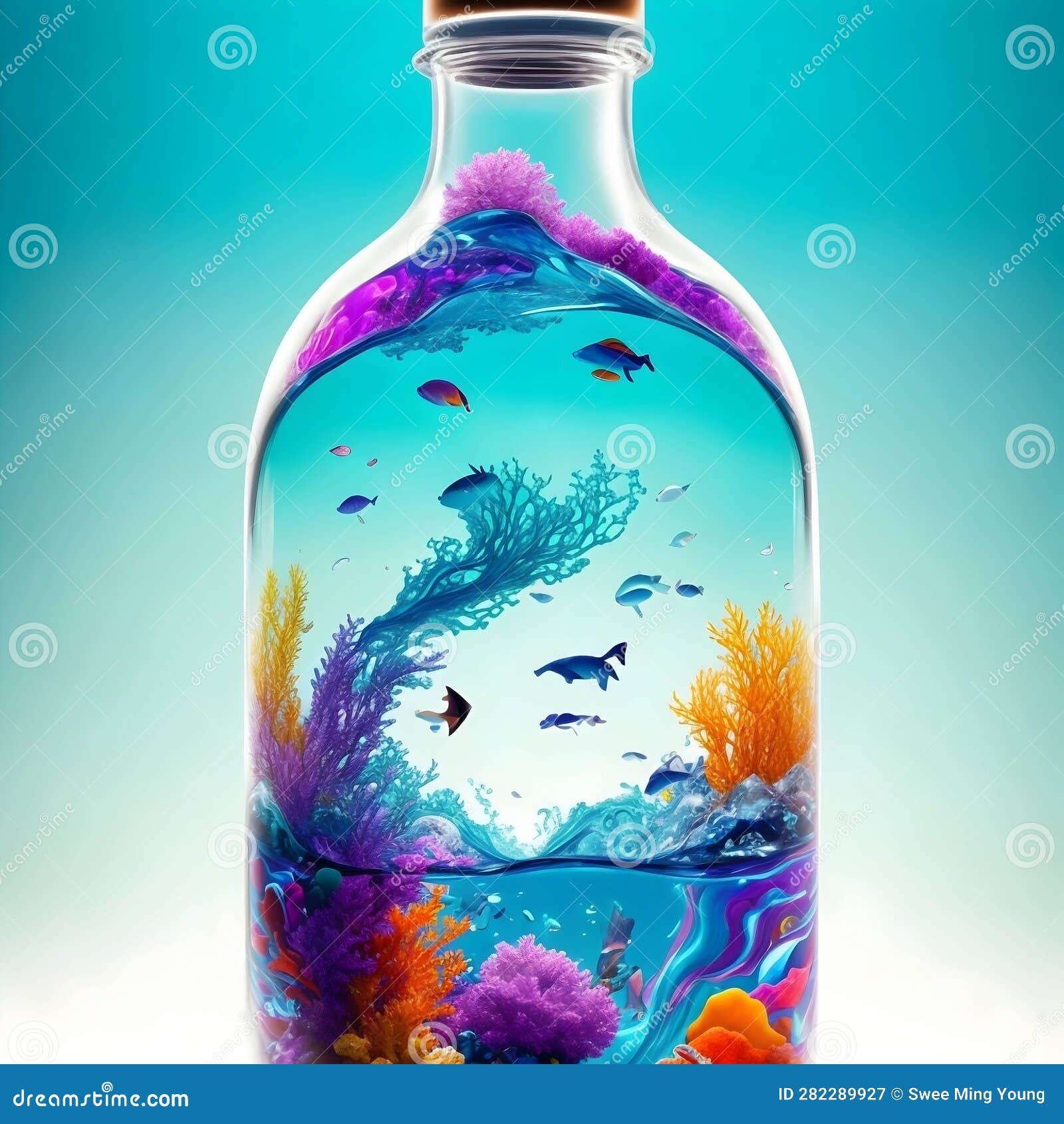 Psychedelic Ocean Waves With Small Castle. Ai Generated Stock Photo ...