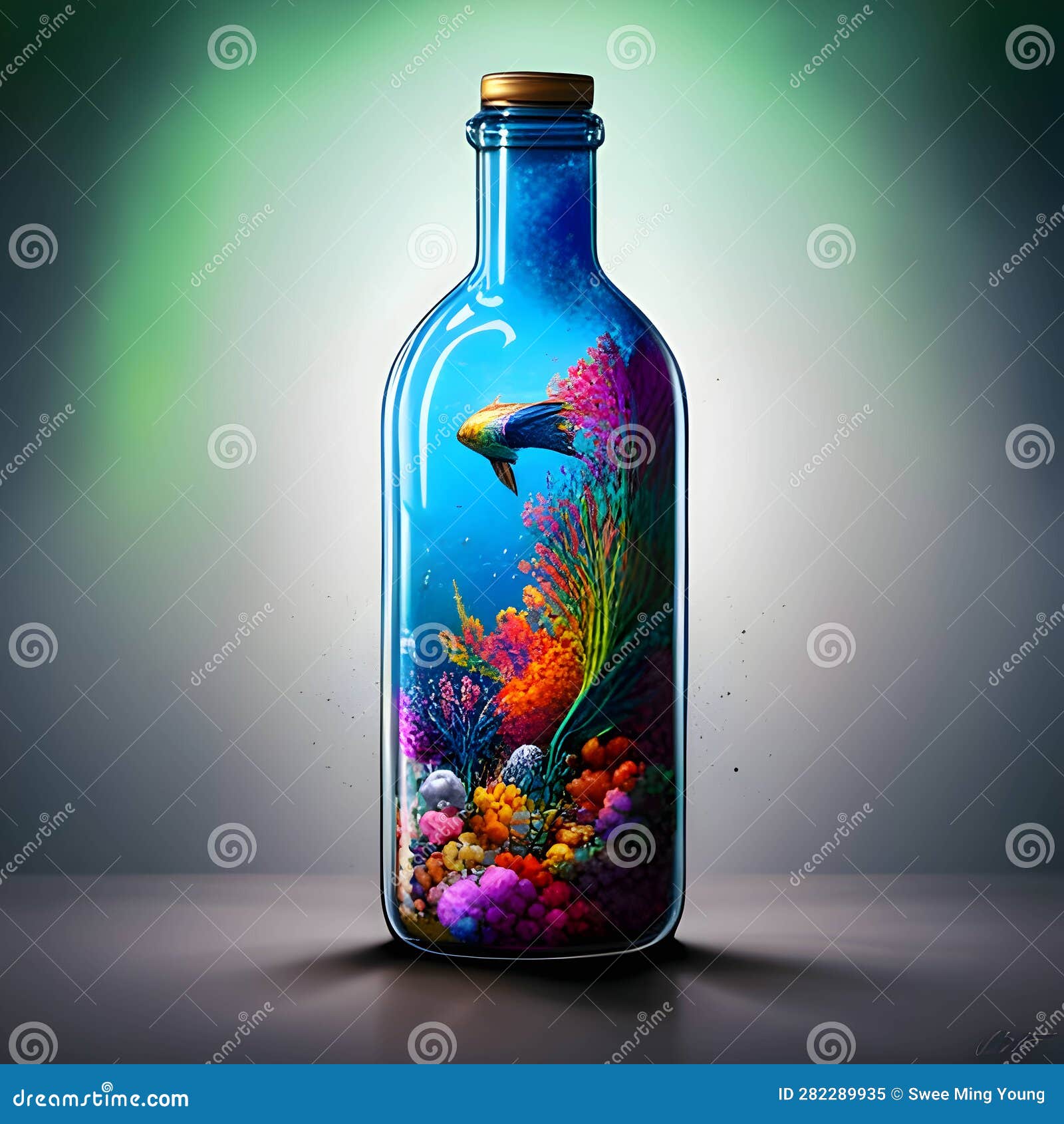 Surreal Image of the Psychedelic Ocean Inside a Glass Bottle. Stock ...