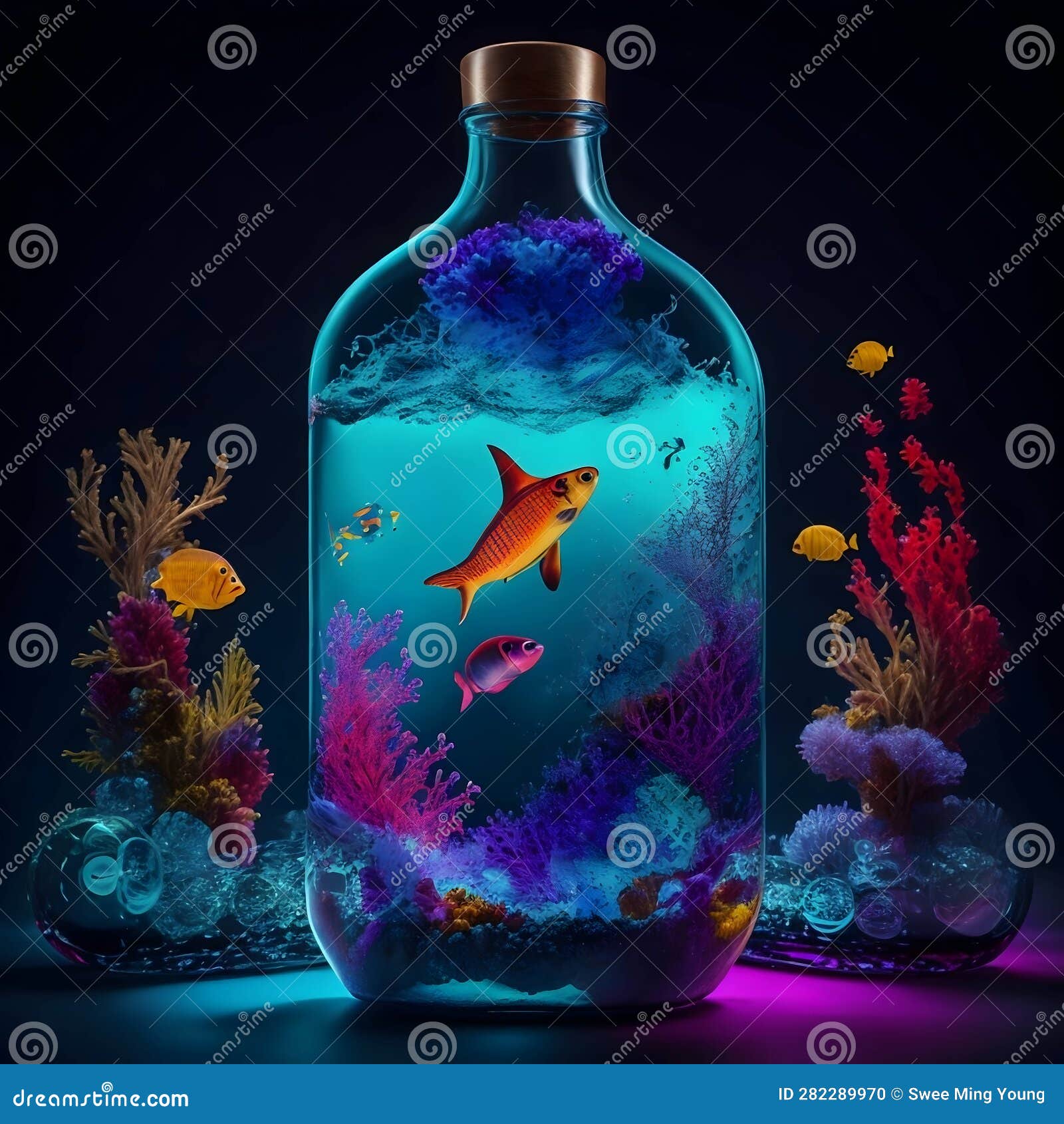 Psychedelic Ocean Waves With Small Castle. Ai Generated Stock Photo ...